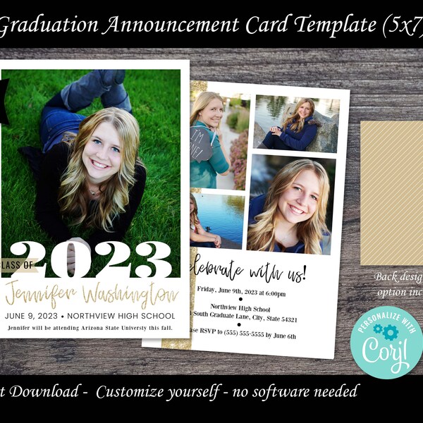 Editable Printable Photo Graduation Announcement Template, Digital ...