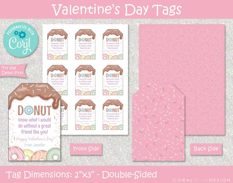Editable Printable Donut Valentine's Day Tags Template - Etsy