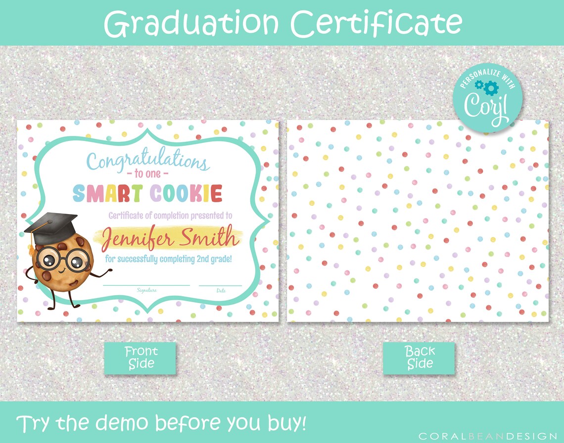 Editable Smart Cookie Graduation Certificate Template, Preschool ...