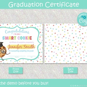 Editable Smart Cookie Graduation Certificate Template, Preschool ...