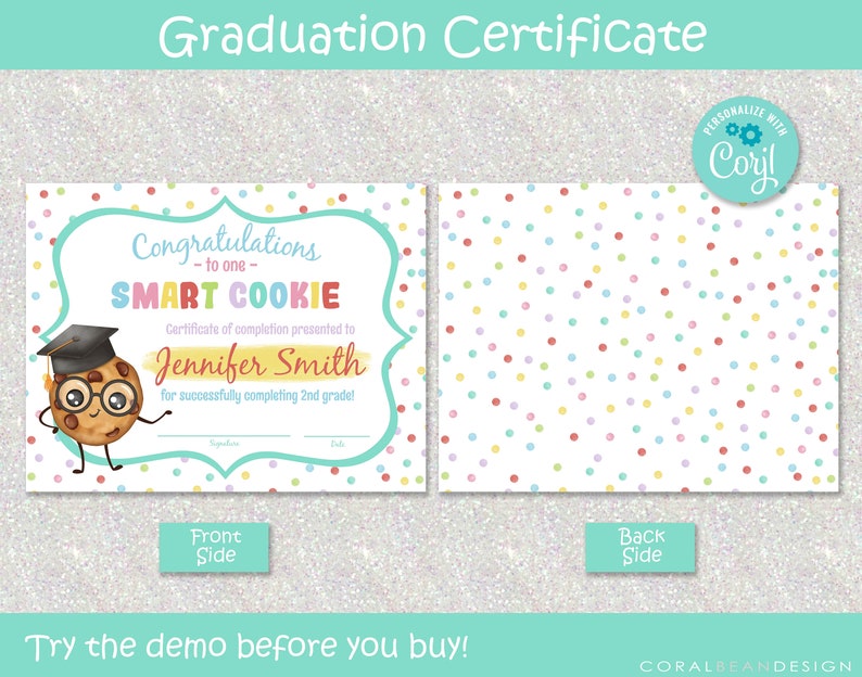 Editable Smart Cookie Graduation Certificate Template - Etsy