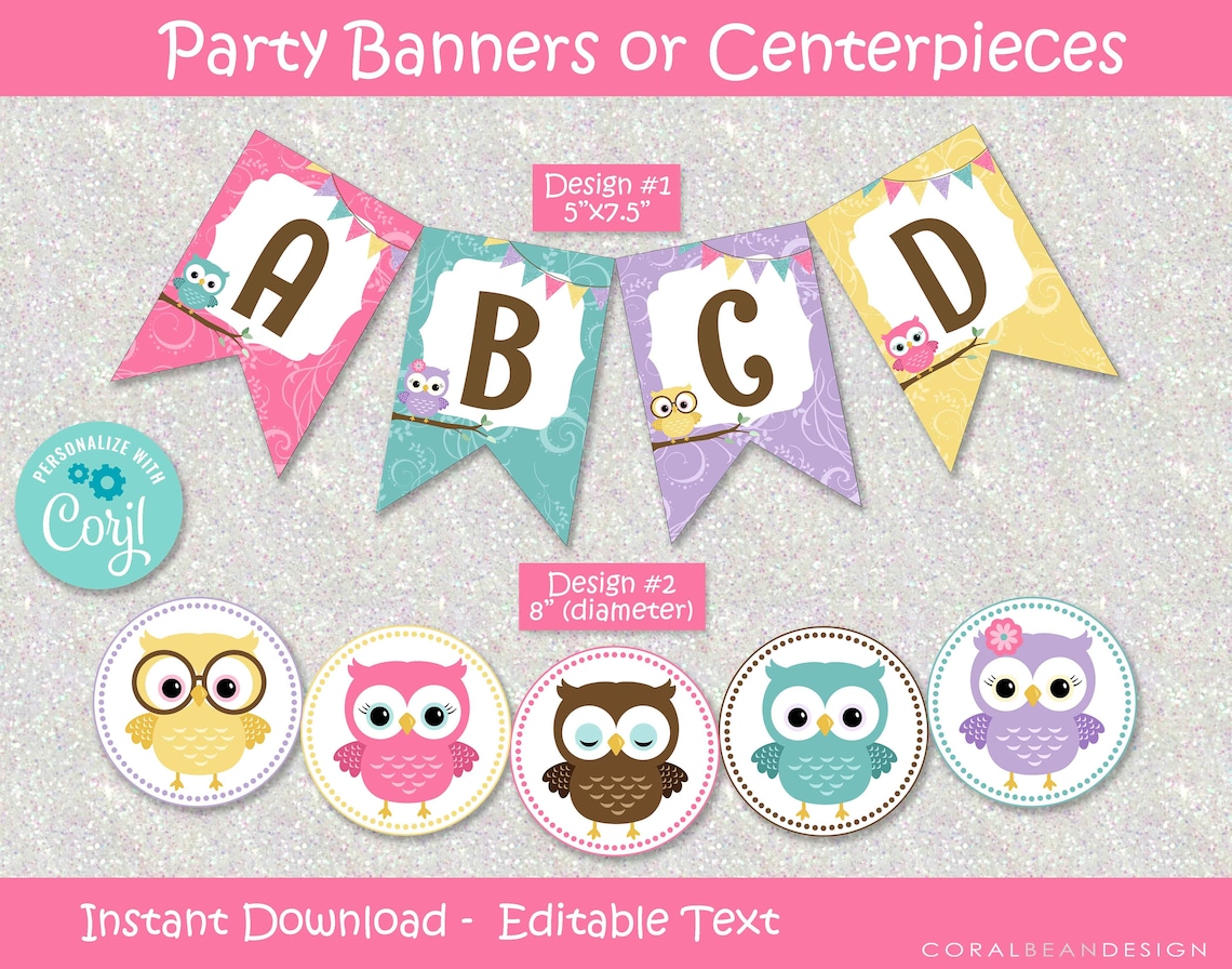 Owl Editable Printable Birthday Party Banner Decoration - Etsy
