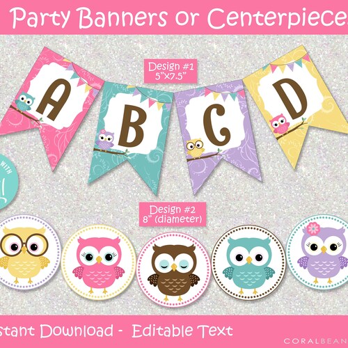 Owl Banner Template Printable Happy Birthday Party - Etsy