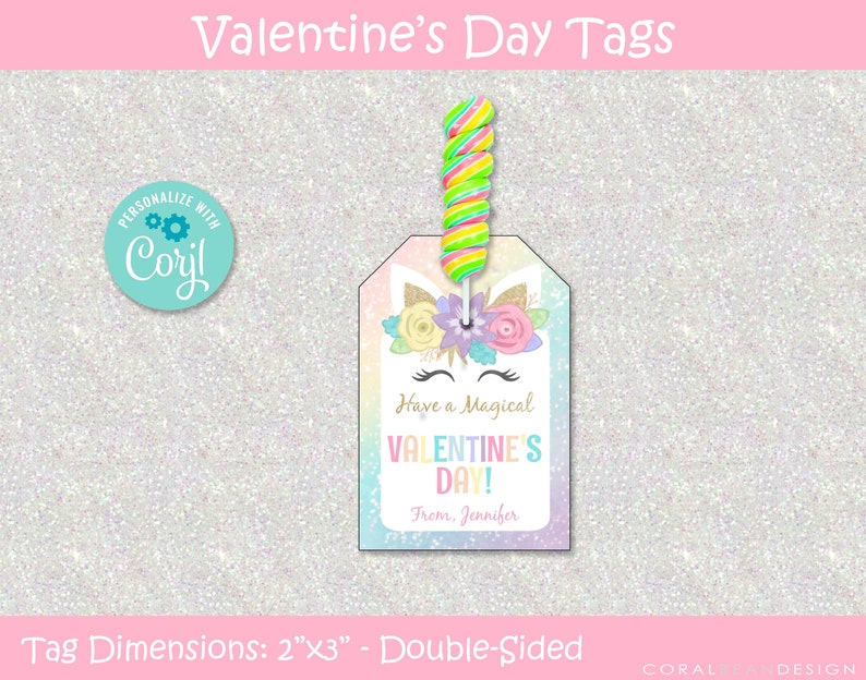 Editable Printable Unicorn Valentine's Day Tags Template - Etsy