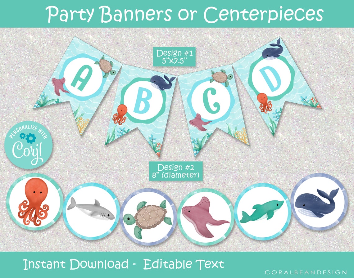 Under the Sea Editable Birthday Party Decorations Printable - Etsy