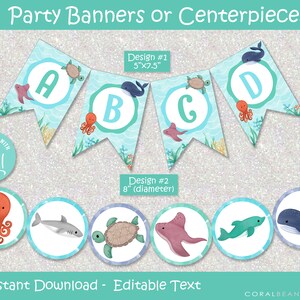 Under the Sea Editable Birthday Party Decorations Printable, Ocean, Sea ...