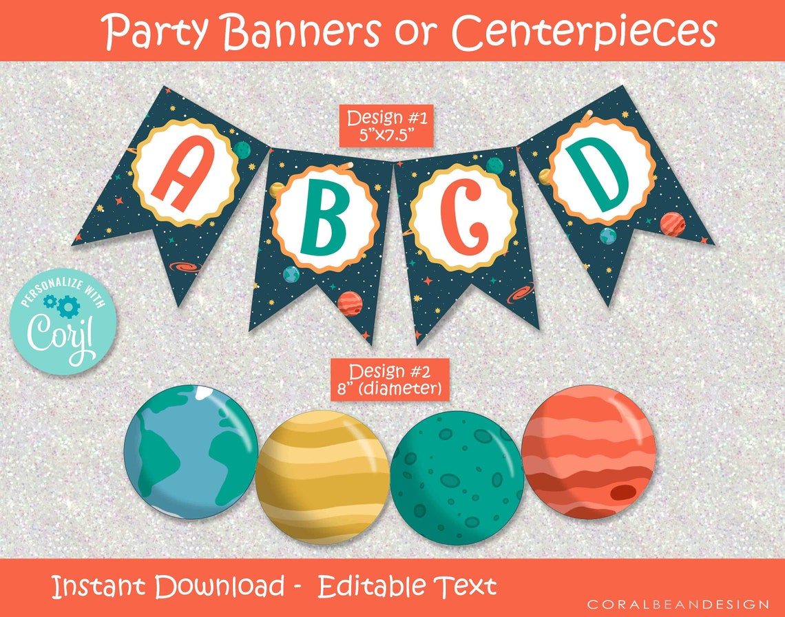 Outer Space Theme Editable Printable Birthday Party Decoration Package ...