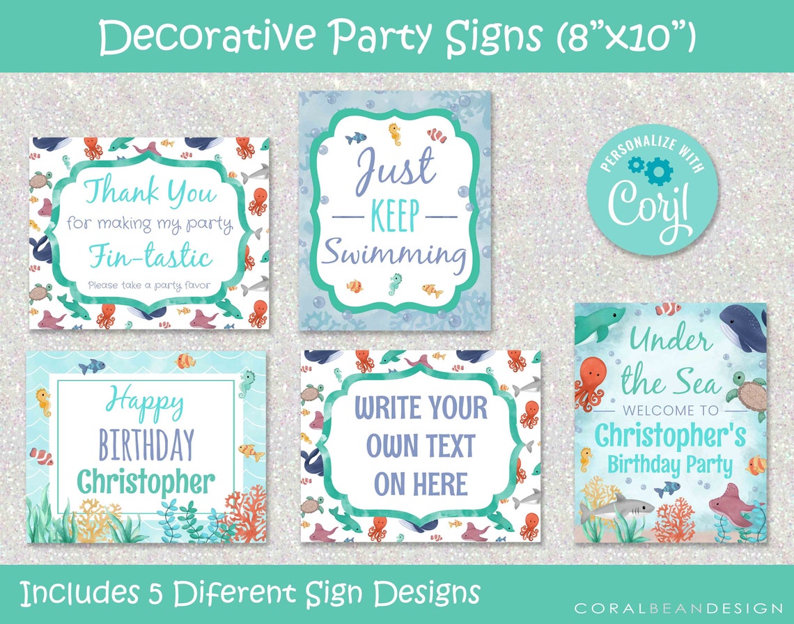 Under the Sea Editable Birthday Party Decorations Printable - Etsy