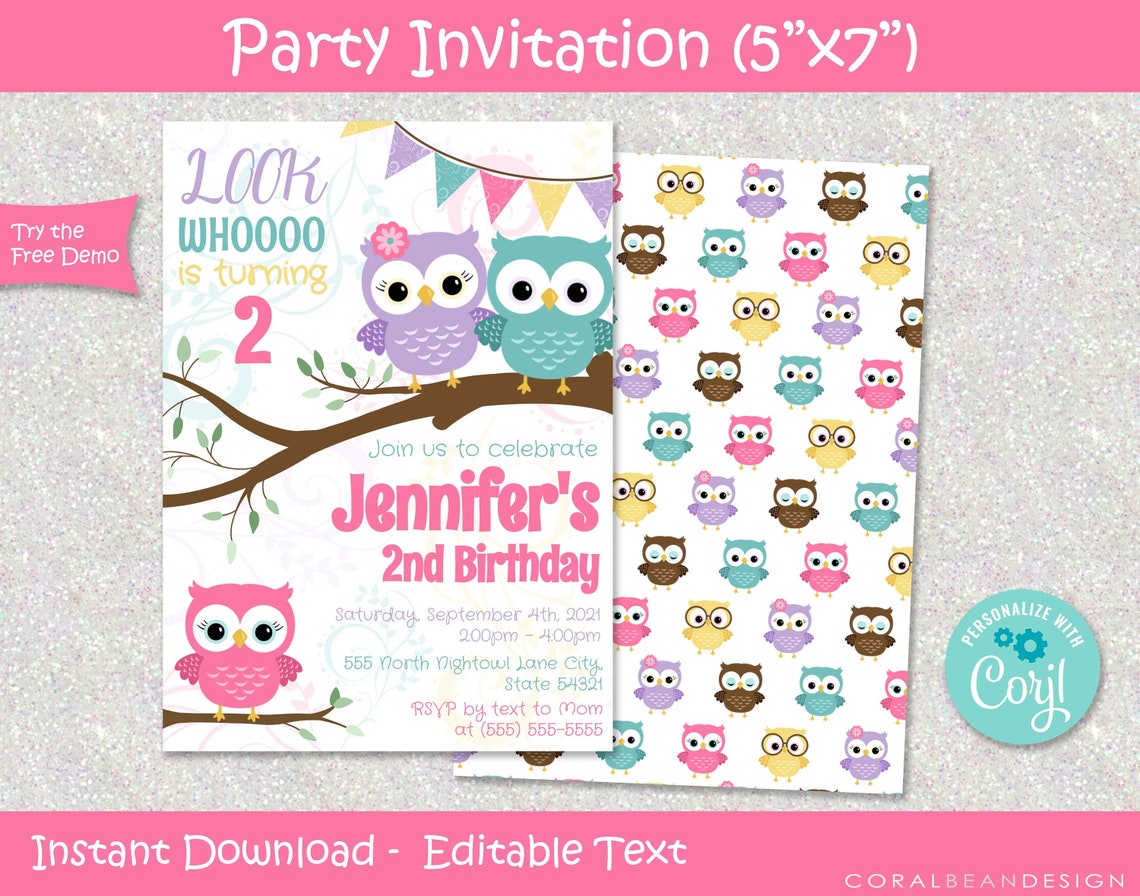 Owl Editable Birthday Party Decorations Printable, INSTANT DOWNLOAD - Etsy