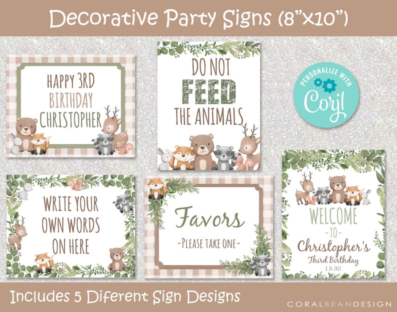 Woodland Animal Editable Printable Birthday Party Decorations Package ...