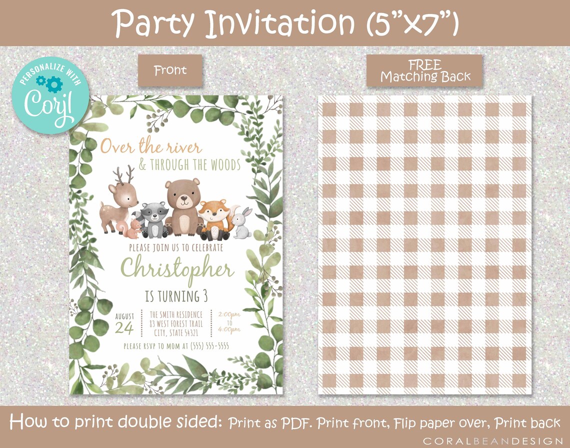 Woodland Animal Editable Printable Birthday Party Invitation Template ...