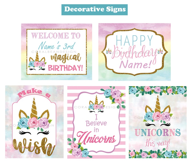 Unicorn Editable Printable Birthday Party Decoration Package | Etsy