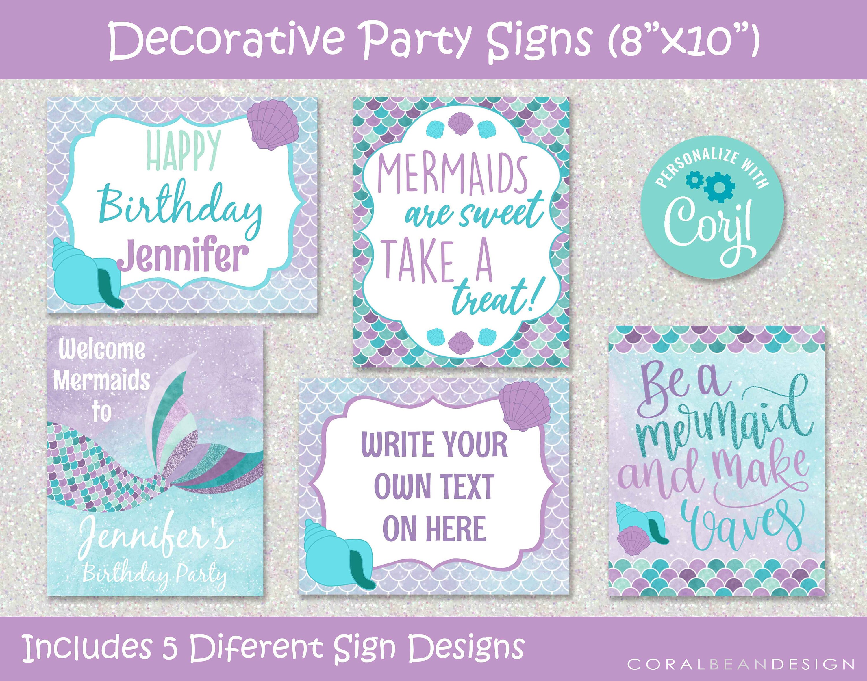 Mermaid Editable Printable Birthday Party Decoration Package, Under the ...
