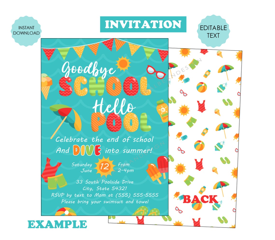 End of School Pool Party Invitation Editable Printable | Etsy