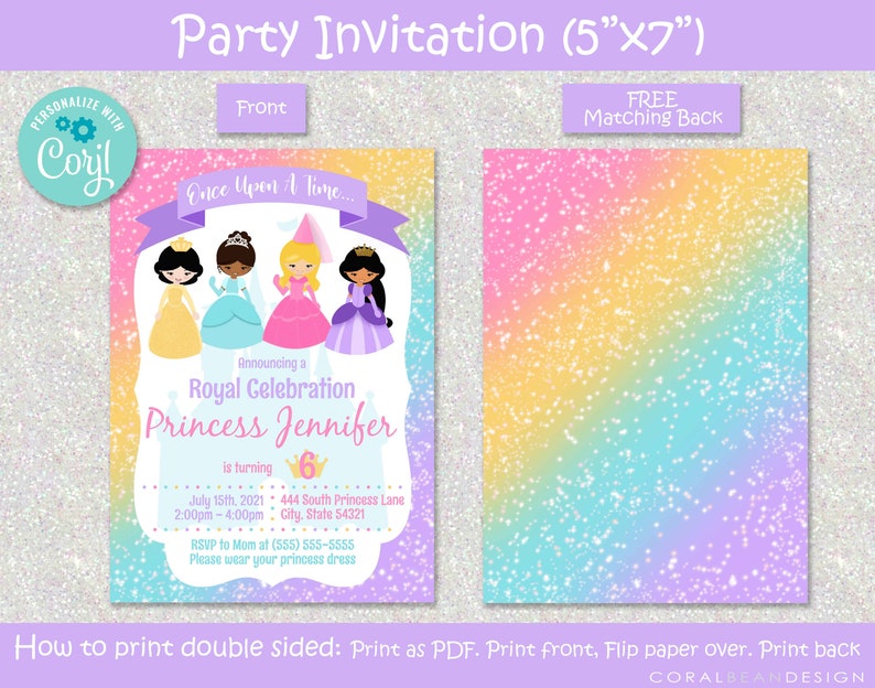 Princess Editable Printable Birthday Party Invitation - Etsy