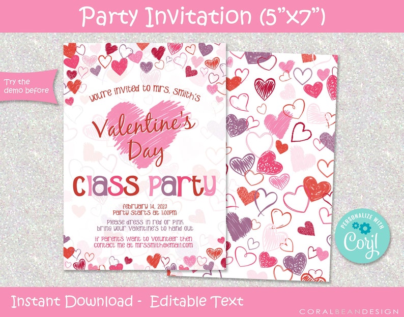 Editable Printable Valentine's Day Class Party Invitation - Etsy Australia