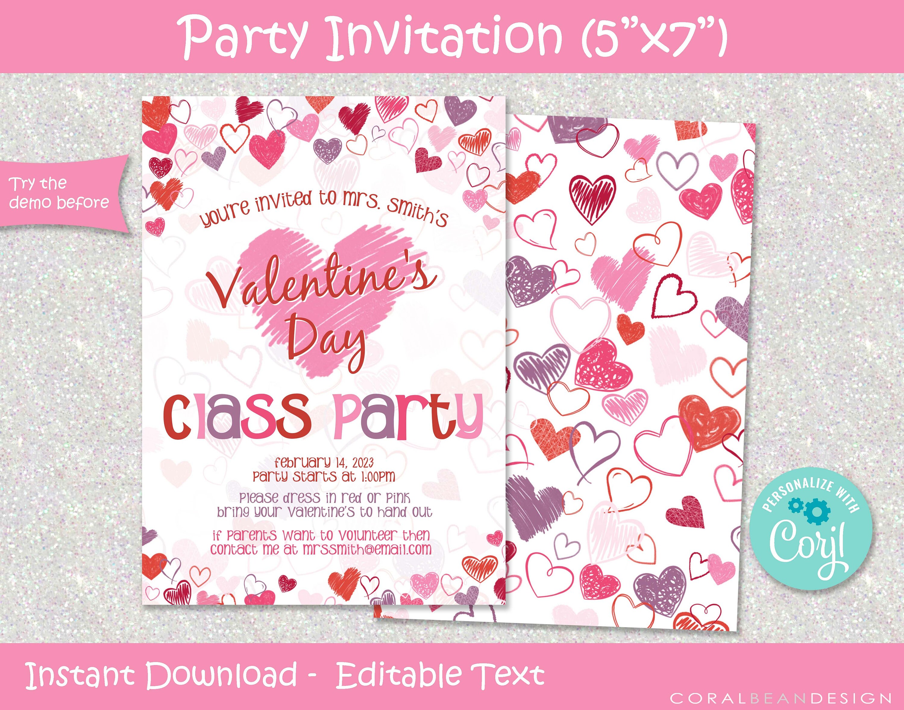 Editable Printable Valentine's Day Class Party Invitation, Classroom ...
