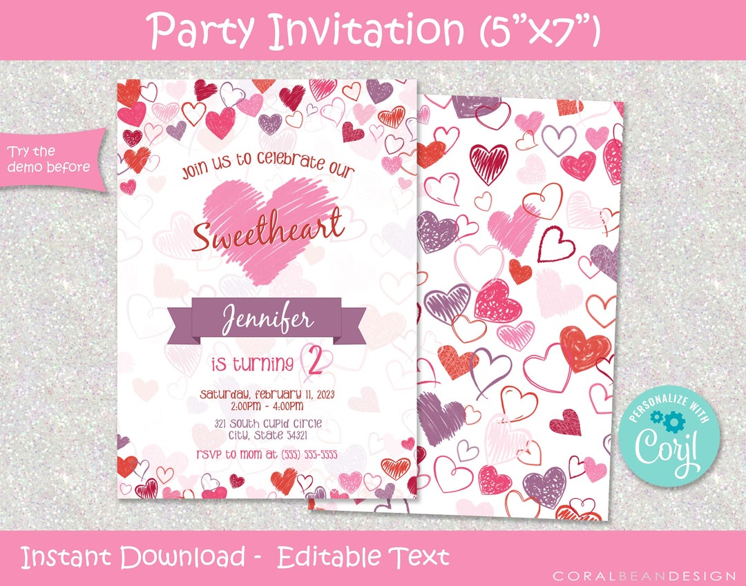 Sweetheart Editable Printable Birthday Party Invitation - Etsy