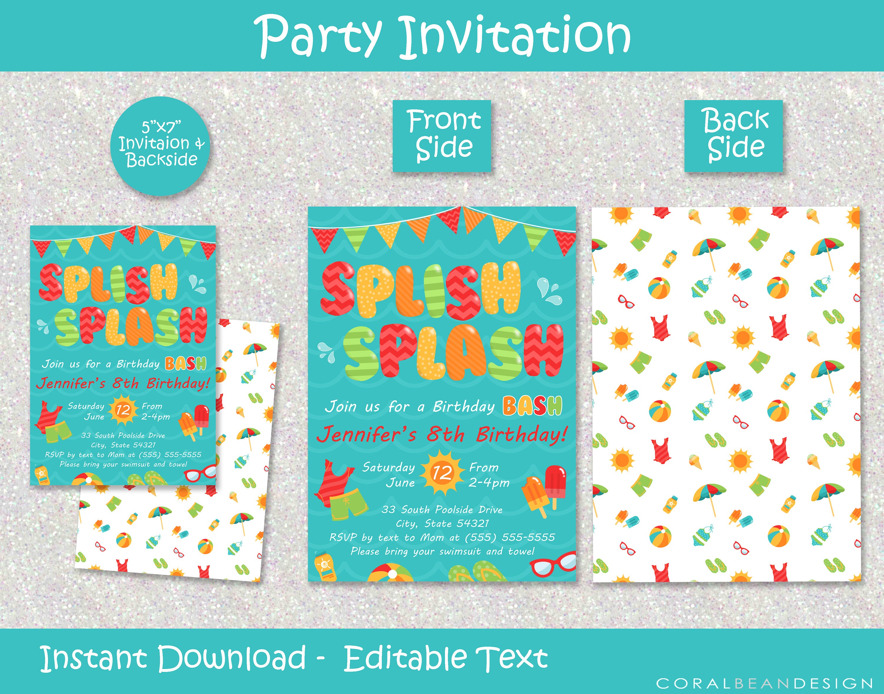 Birthday Pool Party Editable Printable Decoration Package | Etsy