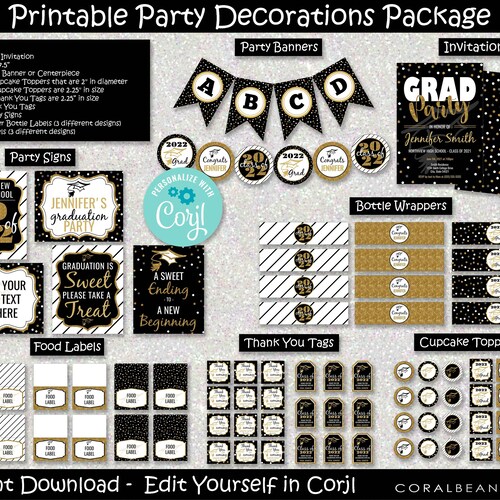 Graduation Printable Package Grad Party Decor Class of - Etsy