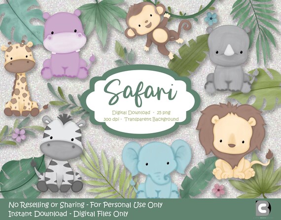 Safari Animal Clipart Jungle Animal Clipart Png Watercolor - Etsy