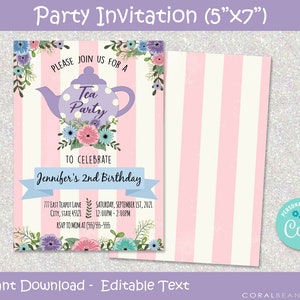 Tea Party Editable Printable Birthday Party Decoration - Etsy