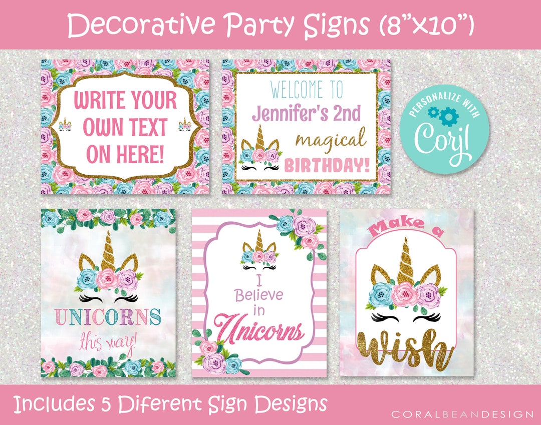 Unicorn Editable Printable Birthday Party Decorative Signs - Etsy
