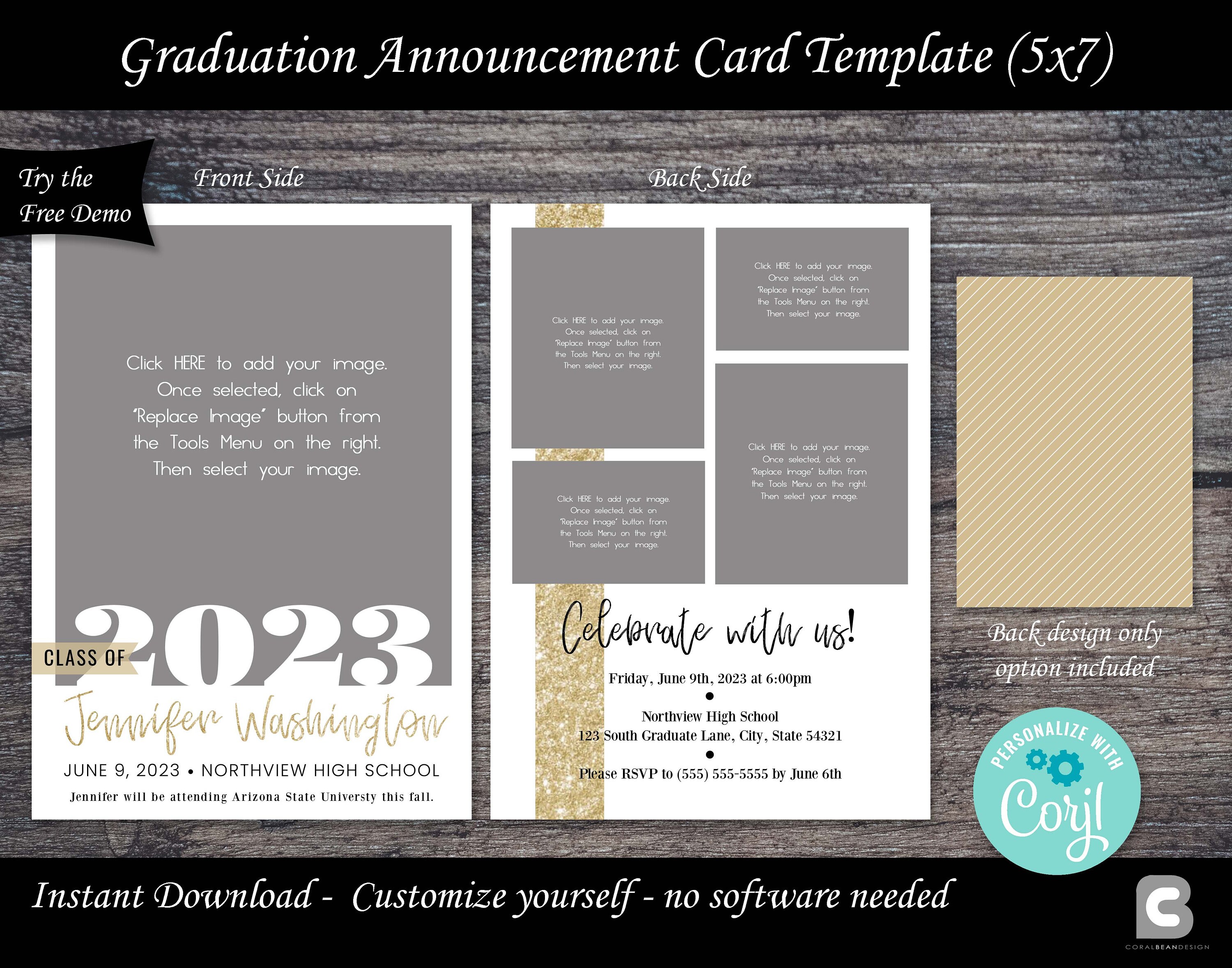 Editable Printable Photo Graduation Announcement Template, Digital ...