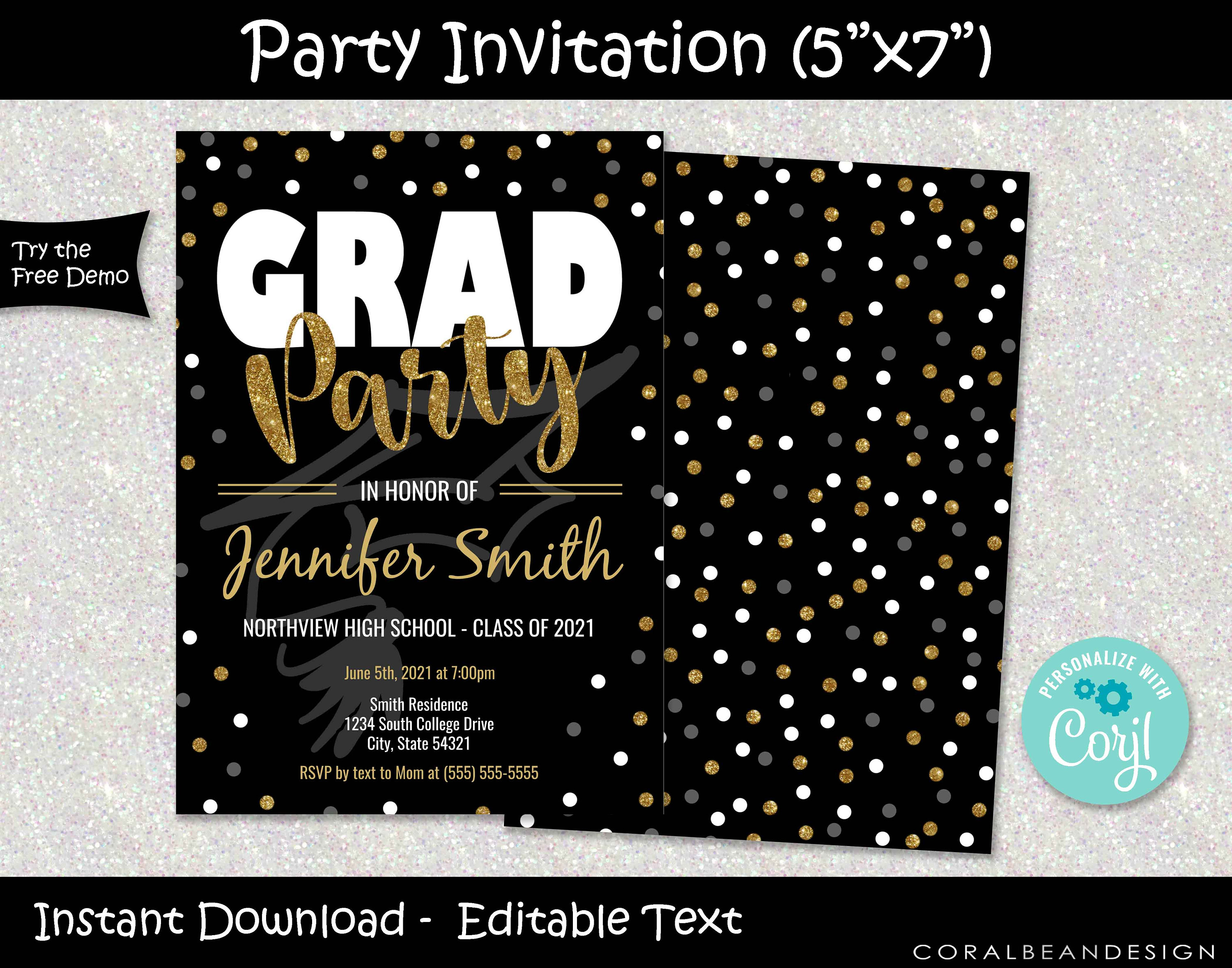 Editable Printable Graduation Party Invitation Template, Digital ...
