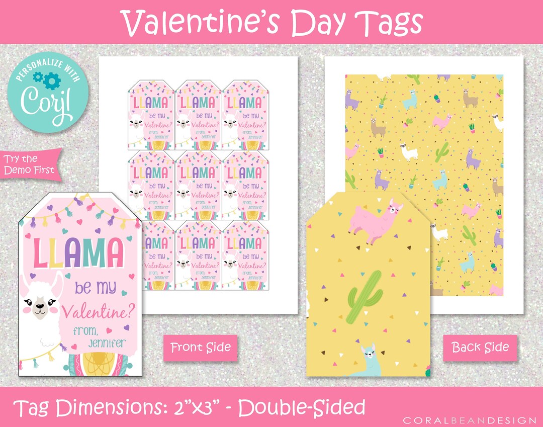 Editable Printable Llama Valentine's Day Tags Template, Kids Valentines ...