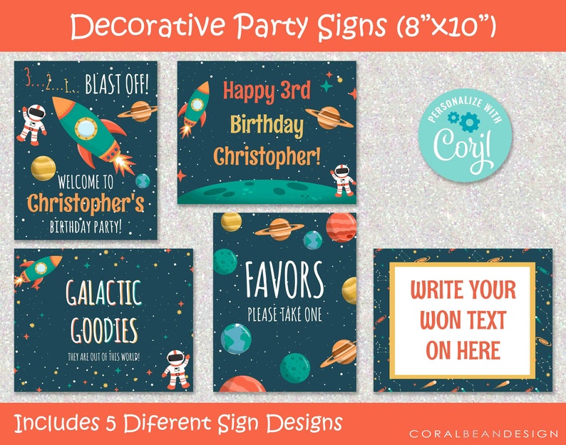 Outer Space Theme Editable Printable Birthday Party Decoration Package ...