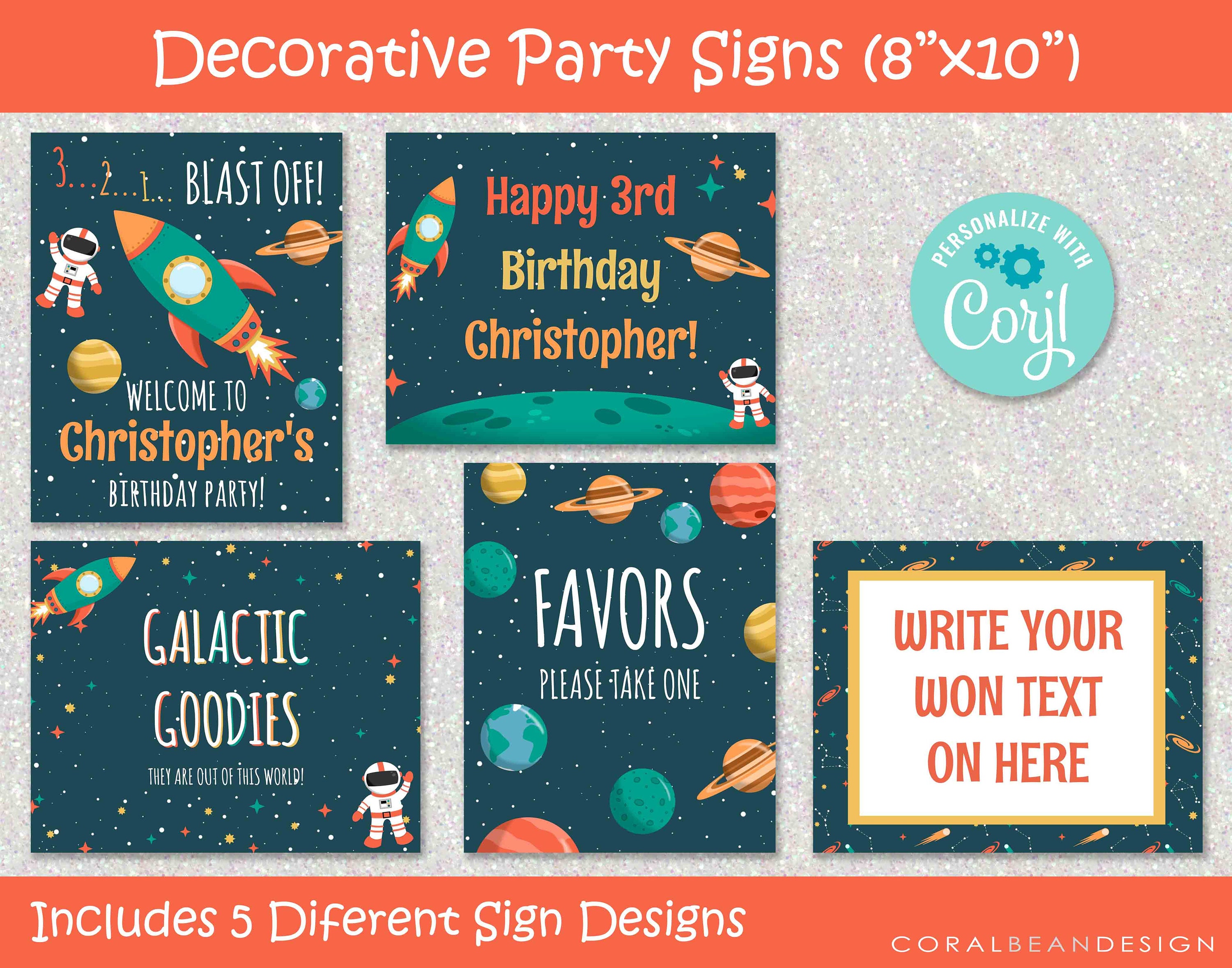 Outer Space Theme Editable Printable Birthday Party Decoration Package ...