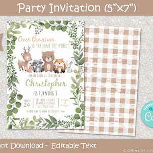 Woodland Animal Editable Printable Birthday Party Invitation Template ...