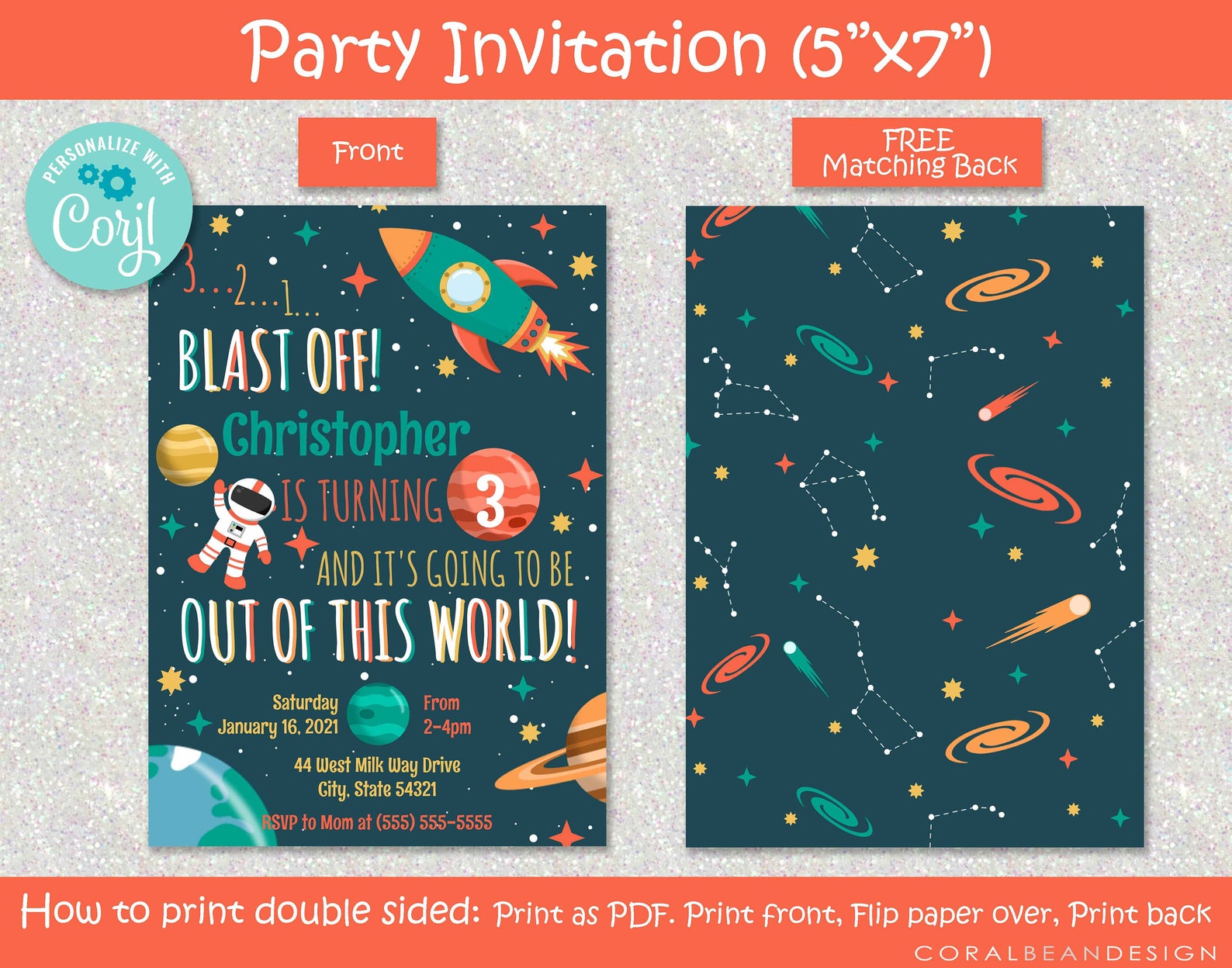 Outer Space Theme Editable Printable Birthday Party Decoration Package ...
