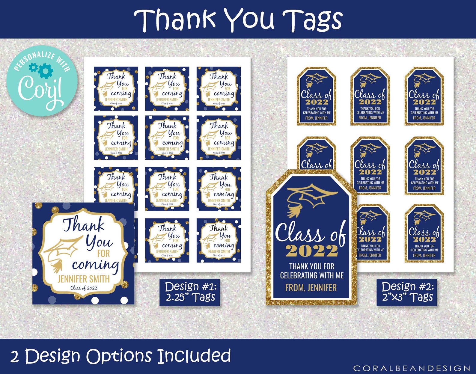 Blue and Gold Editable Printable Graduation Party Decoration Package ...