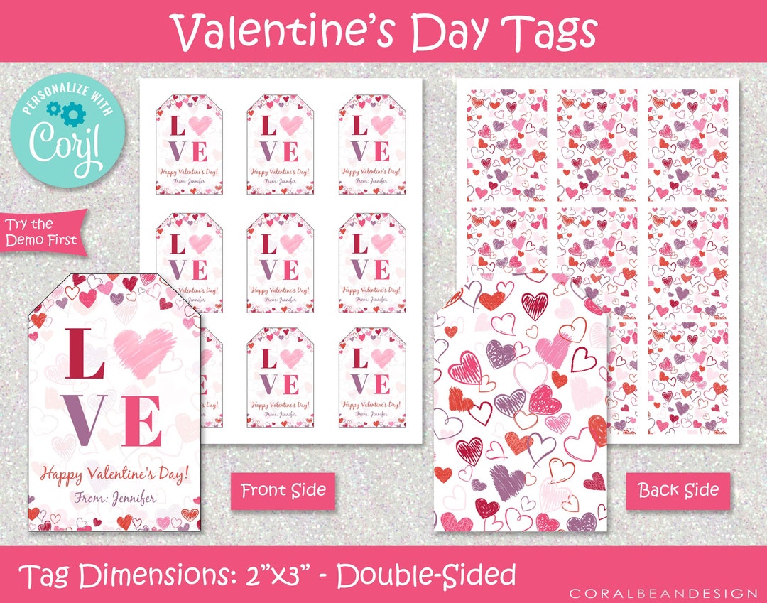 Editable Printable LOVE Valentine's Day Tags Template, Kids Valentines ...