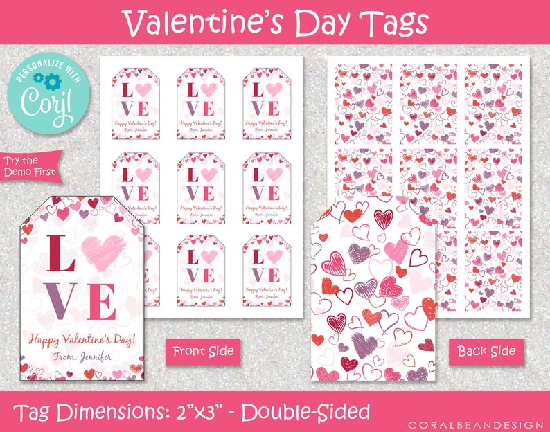 Editable Printable LOVE Valentine's Day Tags Template, Kids Valentines ...