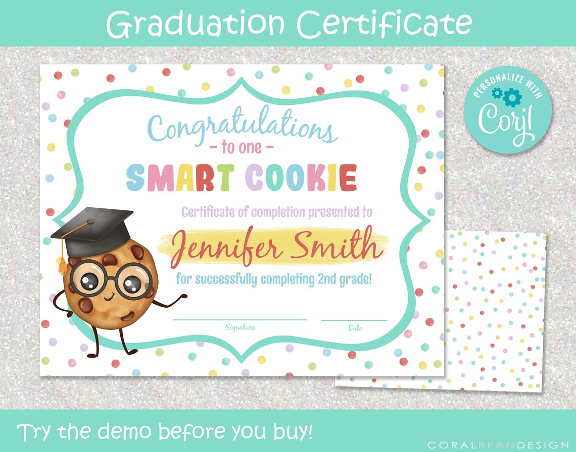 Editable Smart Cookie Graduation Certificate Template, Preschool ...
