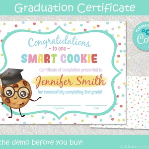 Editable Smart Cookie Graduation Certificate Template, Preschool ...