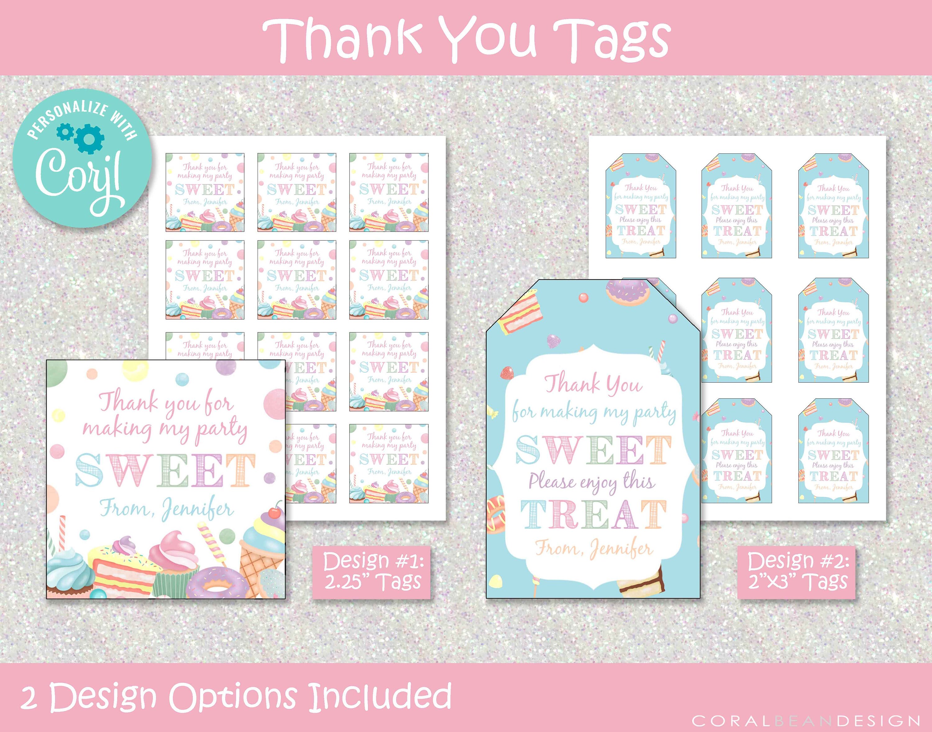 Sweets Editable Printable Birthday Party Thank You Tags, Candyland ...