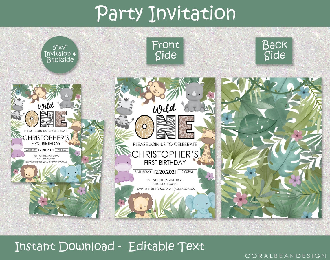 Wild One Animal Editable Printable Birthday Party Decorations | Etsy