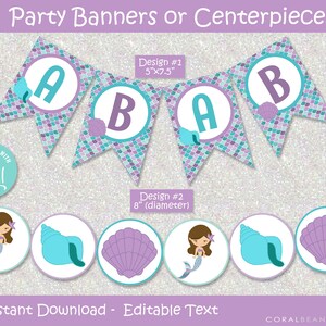 Mermaid Editable Printable Birthday Party Decoration Package, Under the ...