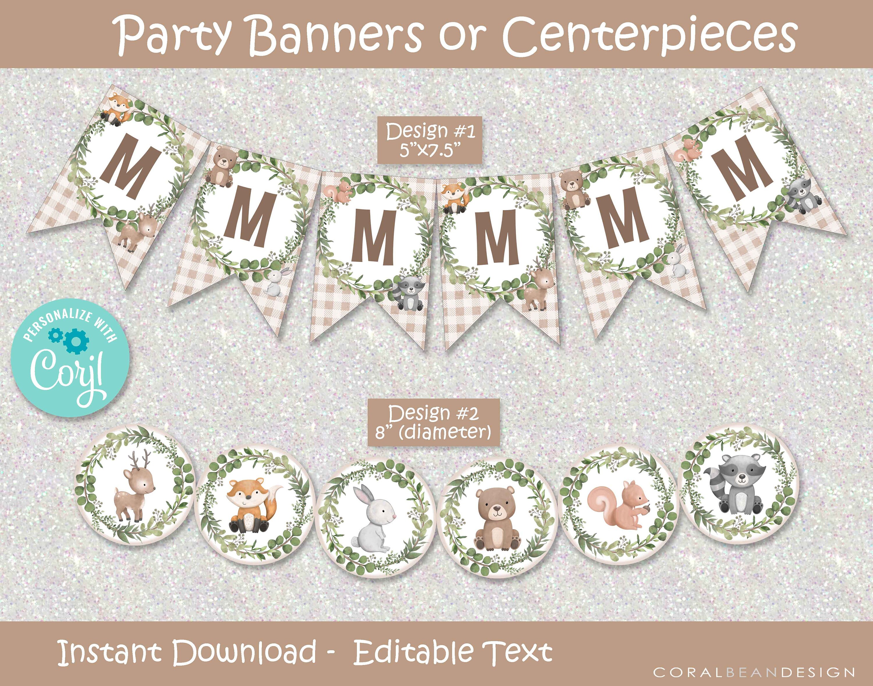 Woodland Animal Editable Printable Birthday Party Decorations Package ...