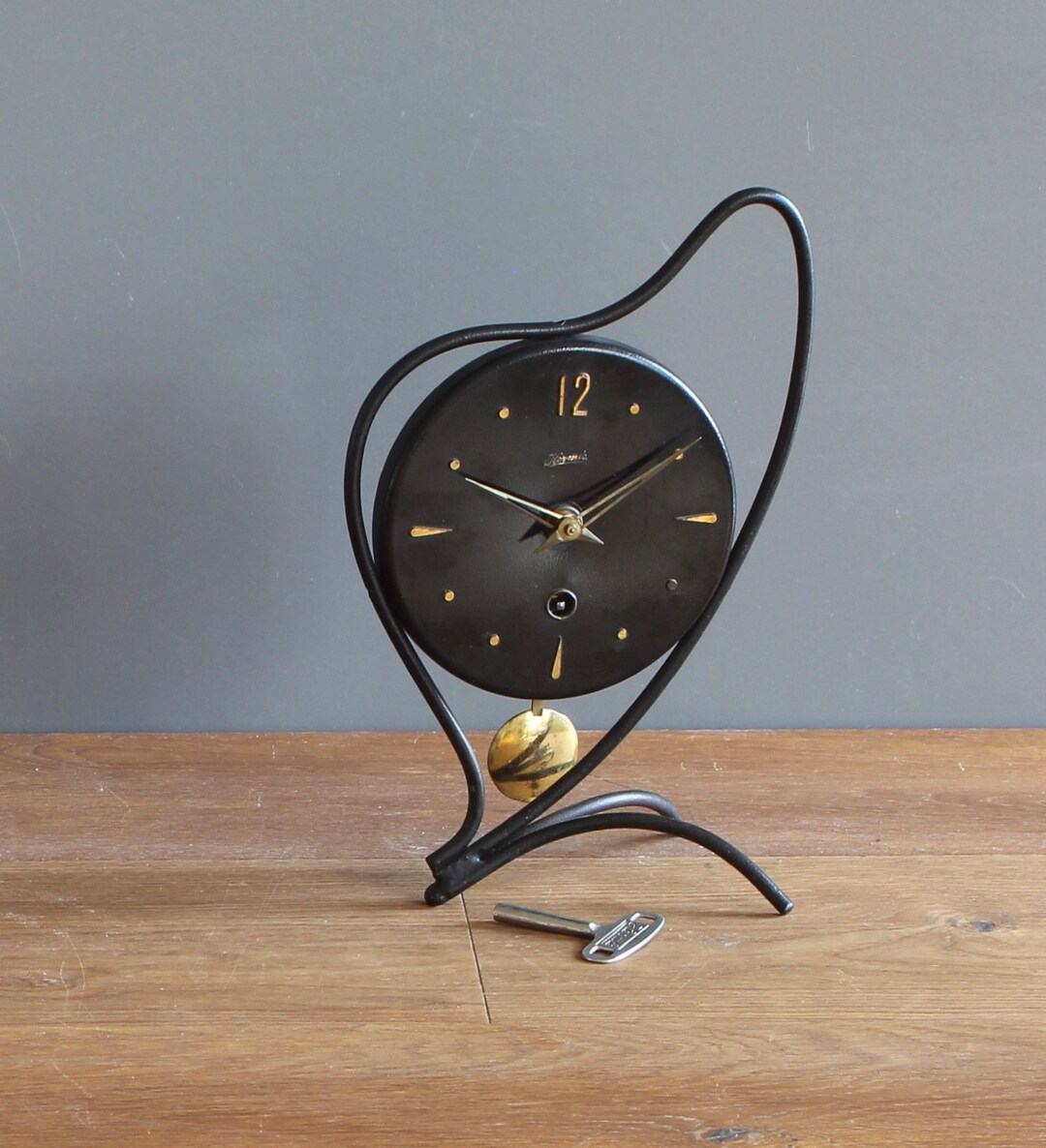 Vintage Desk Clock | German Pendulum Hermle Clock | 1950s Mechanical ...