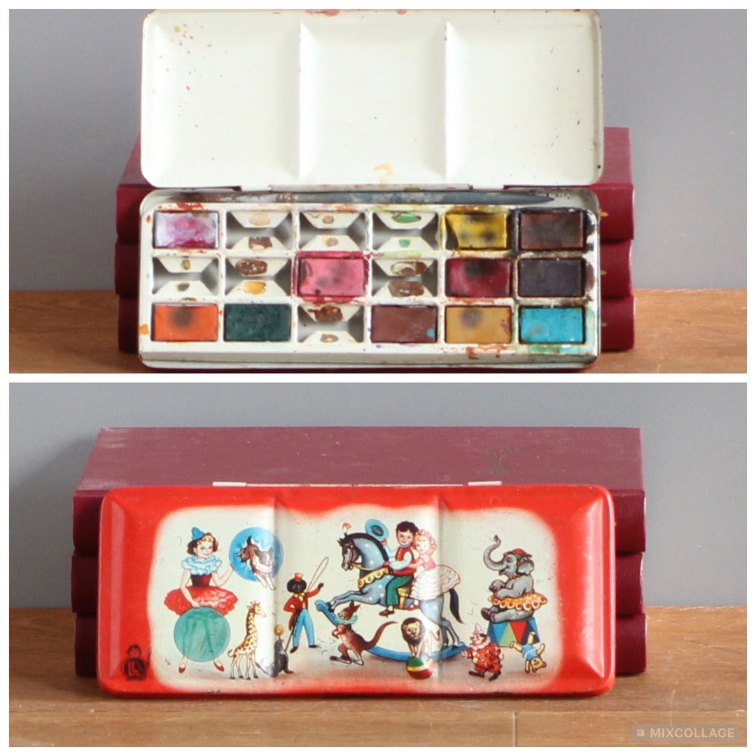 Antique Paint Box Paintbox Children Tin Box for Watercolors Metal ...
