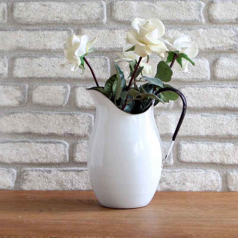 White Enamel Pitcher - Etsy