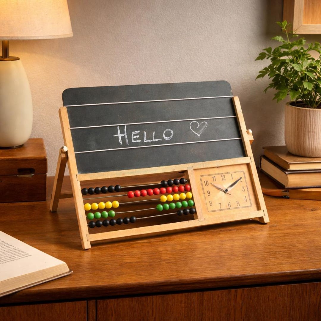 Vintage Children's Chalkboard With Abacus & Toy Clock - 1960s ...