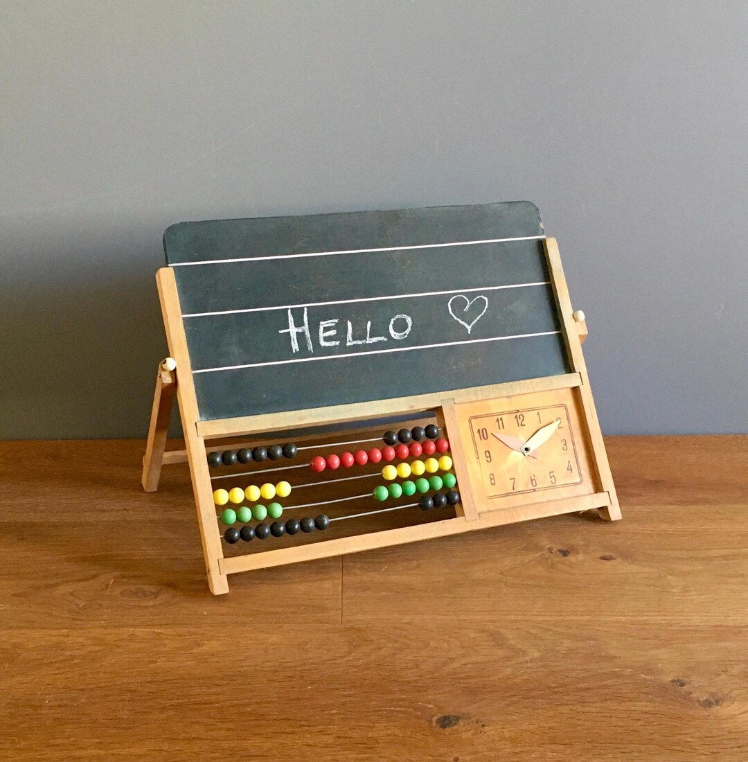 Vintage Children's Chalkboard With Abacus & Toy Clock - 1960s ...