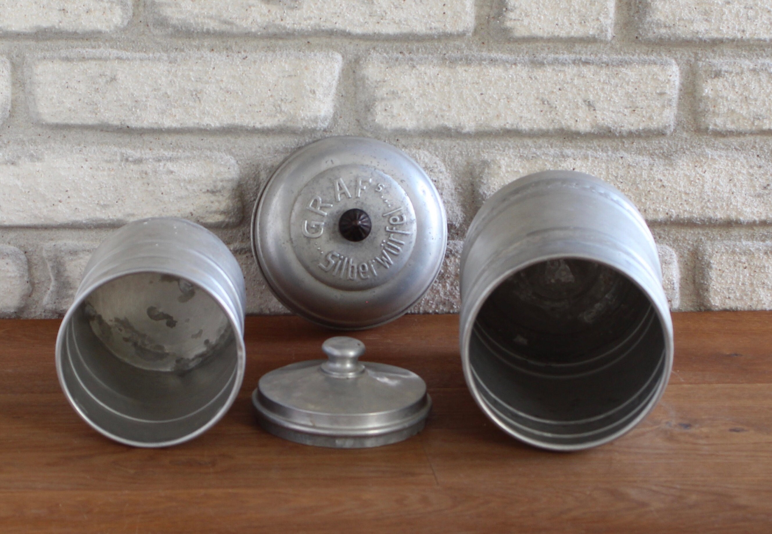 Antique Kitchen Storage Container Tins Steel Plate Set of Two Round ...