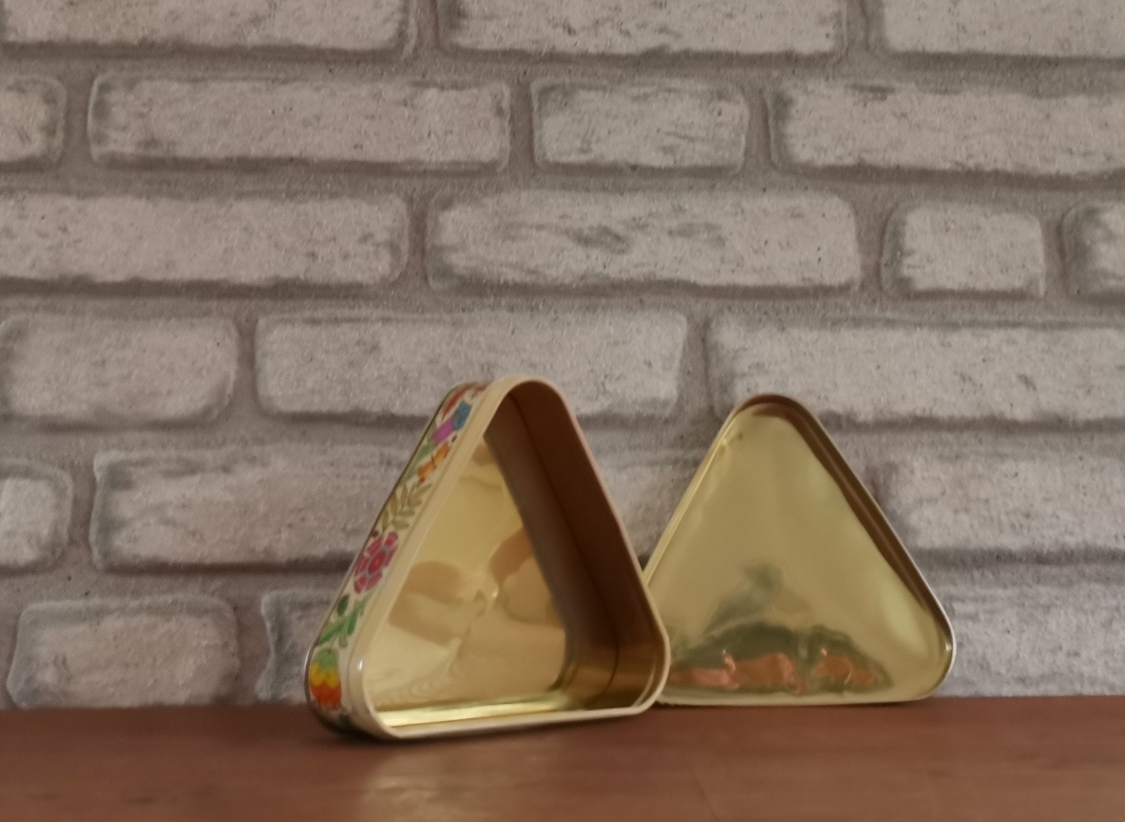 Vintage Advertising Tin Box | Rare Triangular Shape | Colorful Flowers ...